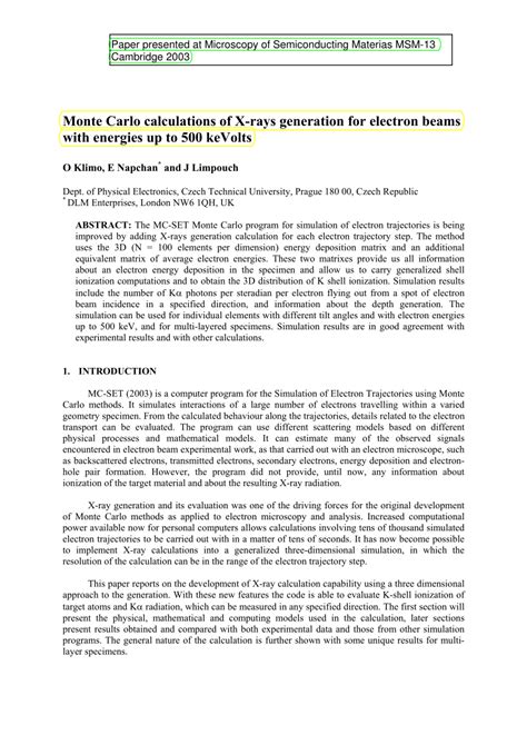 Pdf Monte Carlo Calculations Of X Rays Generation For Electron Beams With Energies Up To 500
