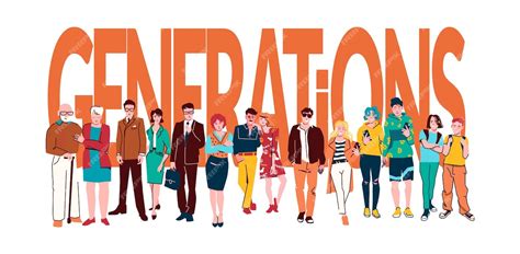 Free Vector People Generations Header Concept With Big Letters And