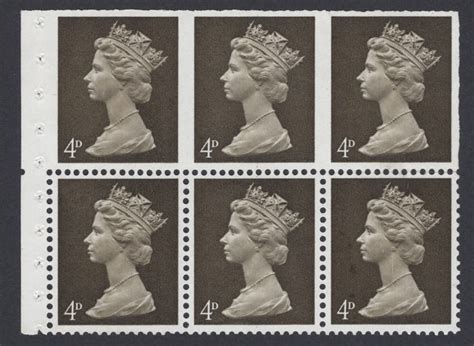 1968 4d Deep Sepia Partially Perforate Booklet Pane
