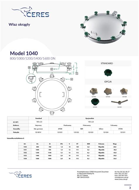 Model 1040 800/1000/1200/1400/1600 mm 0,2 Bar