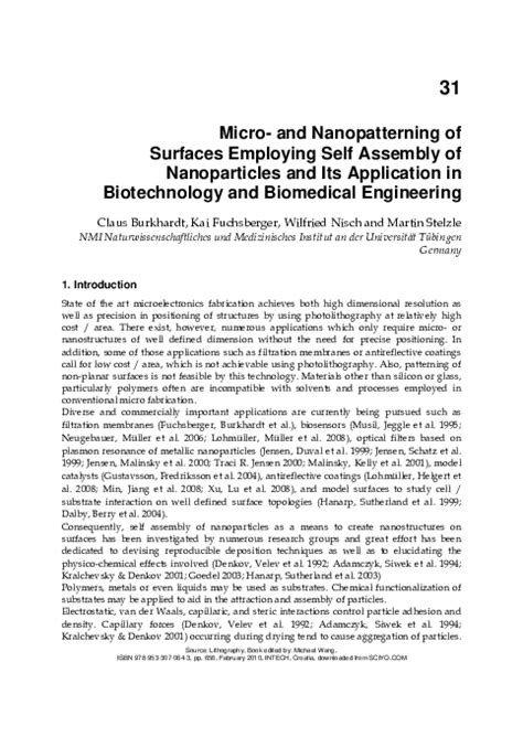 Pdf Micro And Nanopatterning Of Surfaces Employing Self Assembly Of Nanoparticles And Its