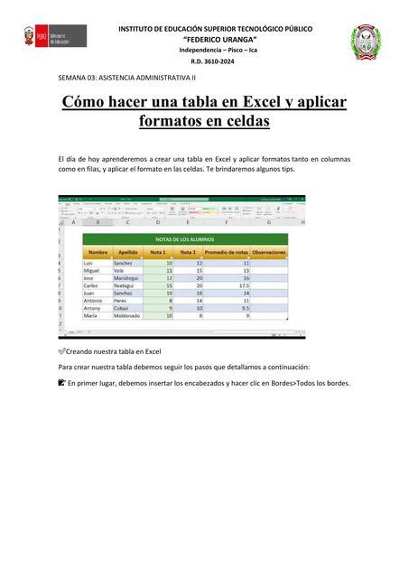 Cómo hacer una tabla en Excel y aplicar formatos e Hector uDocz