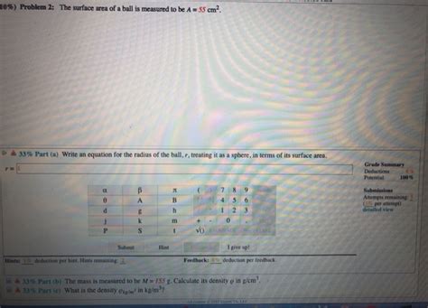 Solved 10 Problem 2 The Surface Area Of A Ball Is