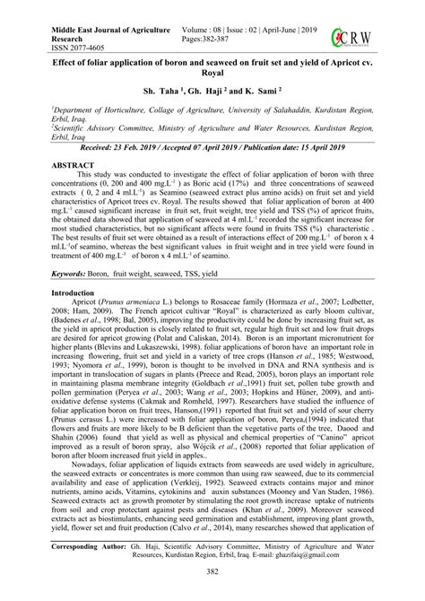 Pdf Effect Of Foliar Application Of Boron And Seaweed On Fruit Set