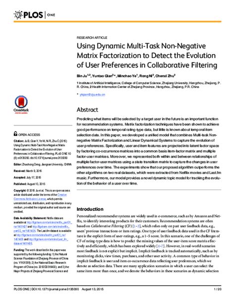 Pdf Using Dynamic Multi Task Non Negative Matrix Factorization To Detect The Evolution Of User