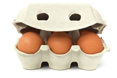 갈색의 신선한 생 계란 패키지 또는 흰색에 고립 된 판지 정면 6에 대한 스톡 사진 및 기타 이미지 6 갈색 개체 그룹 Istock