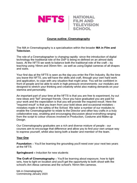 Cinematography Ma Course Outline 2023 Pdf