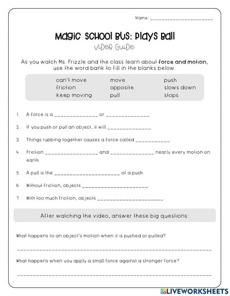 Magic School Bus Forces And Motion Online Exercise For Live