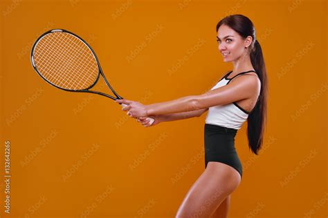 Fitness Sexy Woman Tennis Player With Racket Stock Photo Adobe Stock