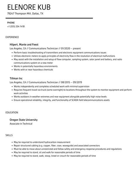 Communications Technician Resume Samples Velvet Jobs