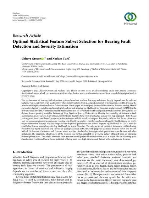 Pdf Optimal Statistical Feature Subset Selection For Bearing Fault Detection And Severity