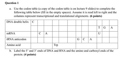 SOLVED Question 1 Use The Codon Table A Copy Of The Codon Table Is On Lecture 9 Slides To