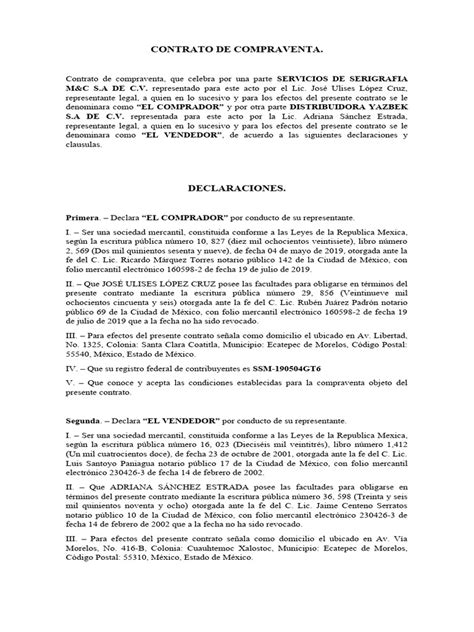 Ejemplo De Contrato De Compraventa Mercantil Pdf México Ley De