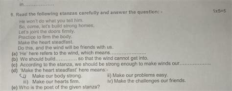 In 1×5 59 Read The Following Stanzas Carefully And Answer The Questio