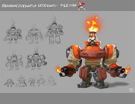 Artstation Overwatch X Megaman Fireman Character Design Mega Man
