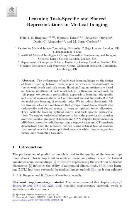 Pdf Learning Task Specific And Shared Representations In Medical Imaging