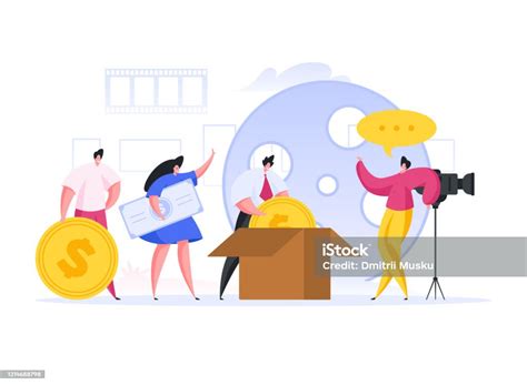 영화 제작에 돈을 투자하는 사람들 플랫 벡터 일러스트레이션 가공의 인물에 대한 스톡 벡터 아트 및 기타 이미지 가공의 인물 감독 고객 서비스 담당자 Istock