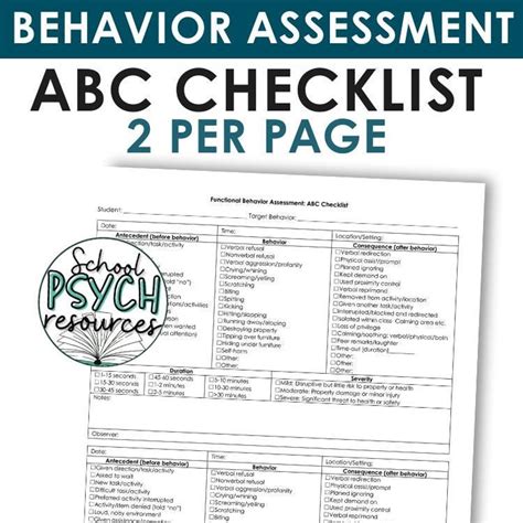 Fba Abc Checklist Behavior Data Form School Psychologist Behavior Special Ed Special Education