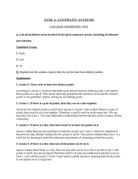 Task 1 Revised C972 College Geometry Task 1 Axiomatic Systems