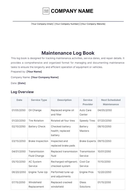 Free Maintenance Log Book Template To Edit Online