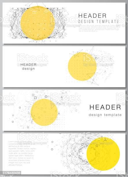 헤더 배너 디자인 템플릿의 편집 가능한 레이아웃의 최소 벡터 그림 동적 입자가 있는 과학 또는 기술 3d 배경 화학 및 과학 개념 3차원 형태에 대한 스톡 벡터 아트 및