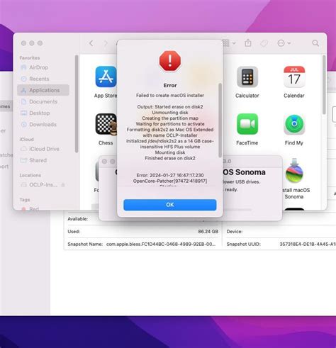 The Sonoma 142 Or 143 Opencore Fails To Create The Usb Install Disk