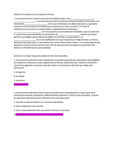 Auto Test Trastornos De La Personalidad Pdf Narcisismo Comportamiento