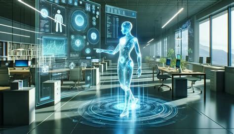Premium Photo Futuristic Interface With Holographic Ai Assistant In Hightech Workspace