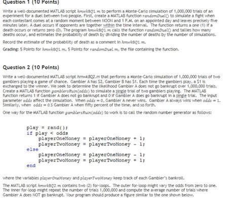 Solved Question 1 10 Points Write A Well Documented Matlab