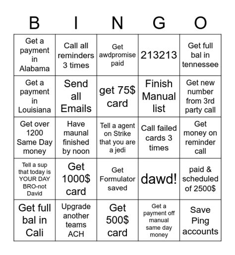 Task Bingo Card