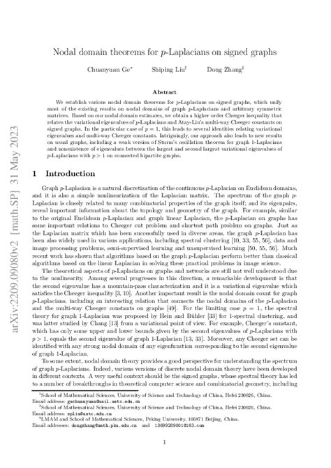 Pdf Nodal Domain Theorems For P Laplacians On Signed Graphs Chuanyuan Ge