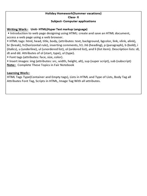 Computer Homework Class 10 Pdf