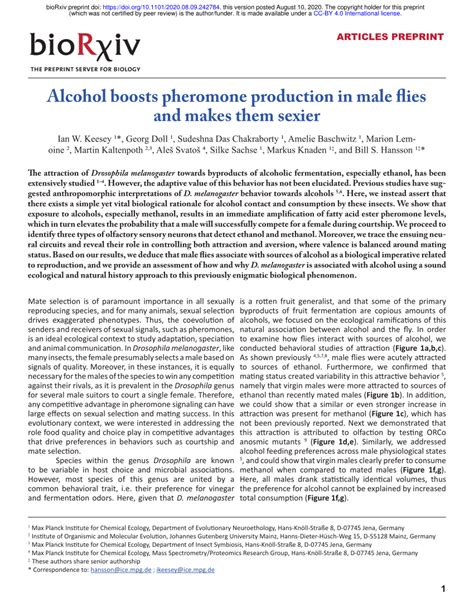 Pdf Alcohol Boosts Pheromone Production In Male Flies And Makes Them