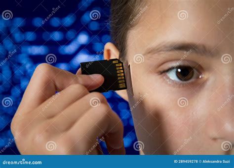 Teenage Girl Inserting SD Memory Card Into Slot In Her Head Stock Photo Image Of Cyber Brain