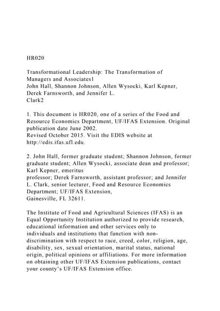 Hr020transformational Leadership The Transformation Of Docx