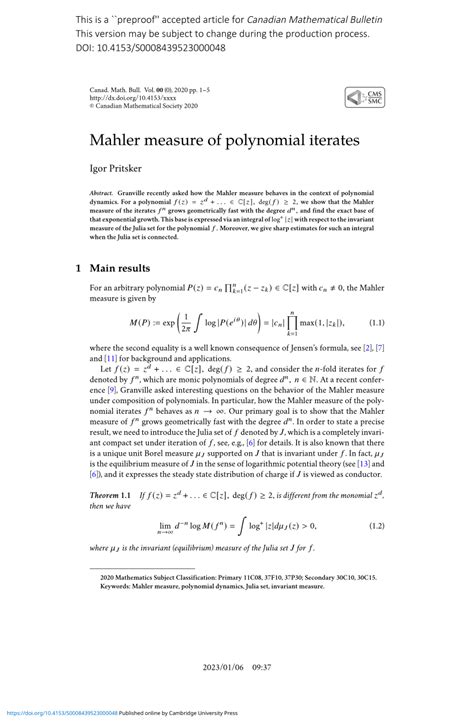 pdf mahler measure of polynomial iterates