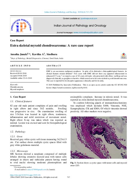 Pdf Pulmonary Extraskeletal Myxoid Chondrosarcoma A Case Report And Literature Review