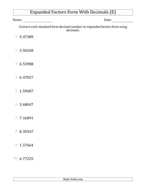 converting standard form decimals to expanded factors form using