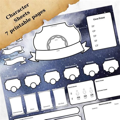 Printable Character Sheet For Dnd 5e Celestial Sky A4 Or A5 Etsy