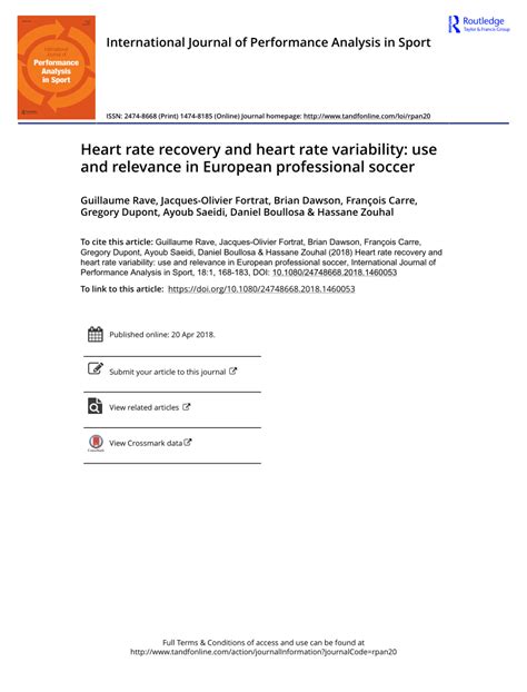 Pdf Heart Rate Recovery And Heart Rate Variability Use And Relevance