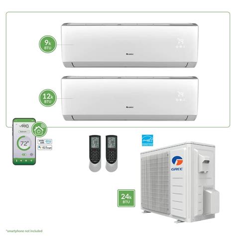 GREE Gen Smart Home Dual Zone BTU Ton Ductless Mini Split Air Conditioner With Heat