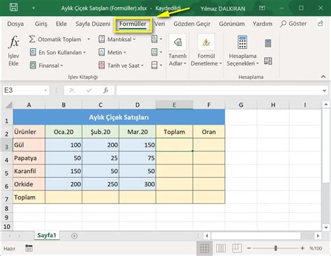 Excel de Formüller ve Formüllerin Yapısı Temel Düzey Excel Dersleri