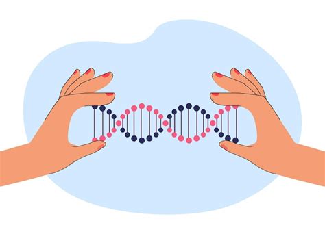 여성의 손이 Dna 분자를 들고 있습니다 Dna 구조 유전자 또는 유전 정보 평면 벡터 삽화의 원자 배너 또는 방문 웹