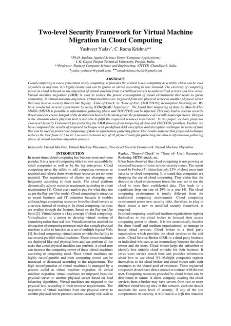 Pdf Two Level Security Framework For Virtual Machine Migration In