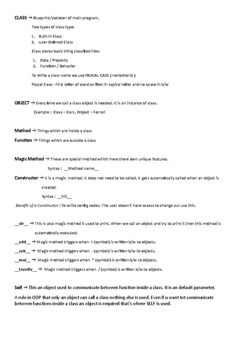 python object oriented programming class → blueprint skeleton of main