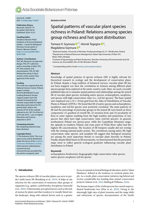 Pdf Spatial Patterns Of Vascular Plant Species Richness In Poland Relations Among Species