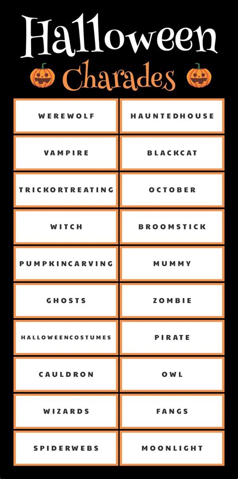 Halloween Charades Halloween Activities Halloween Party Activities