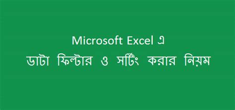 মইকরসফট একসল ডট ফলটর ও সরট করর নযম