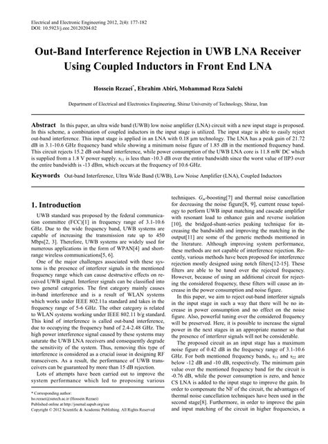 Pdf Out Band Interference Rejection In Uwb Lna Receiver Using Coupled Inductors In Front End Lna