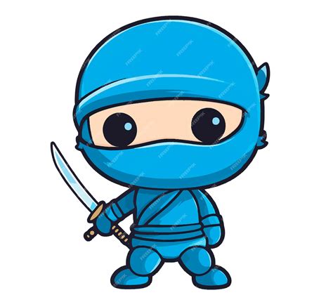 Premium Vector Vector Animated Cute Blue Ninja With Sword
